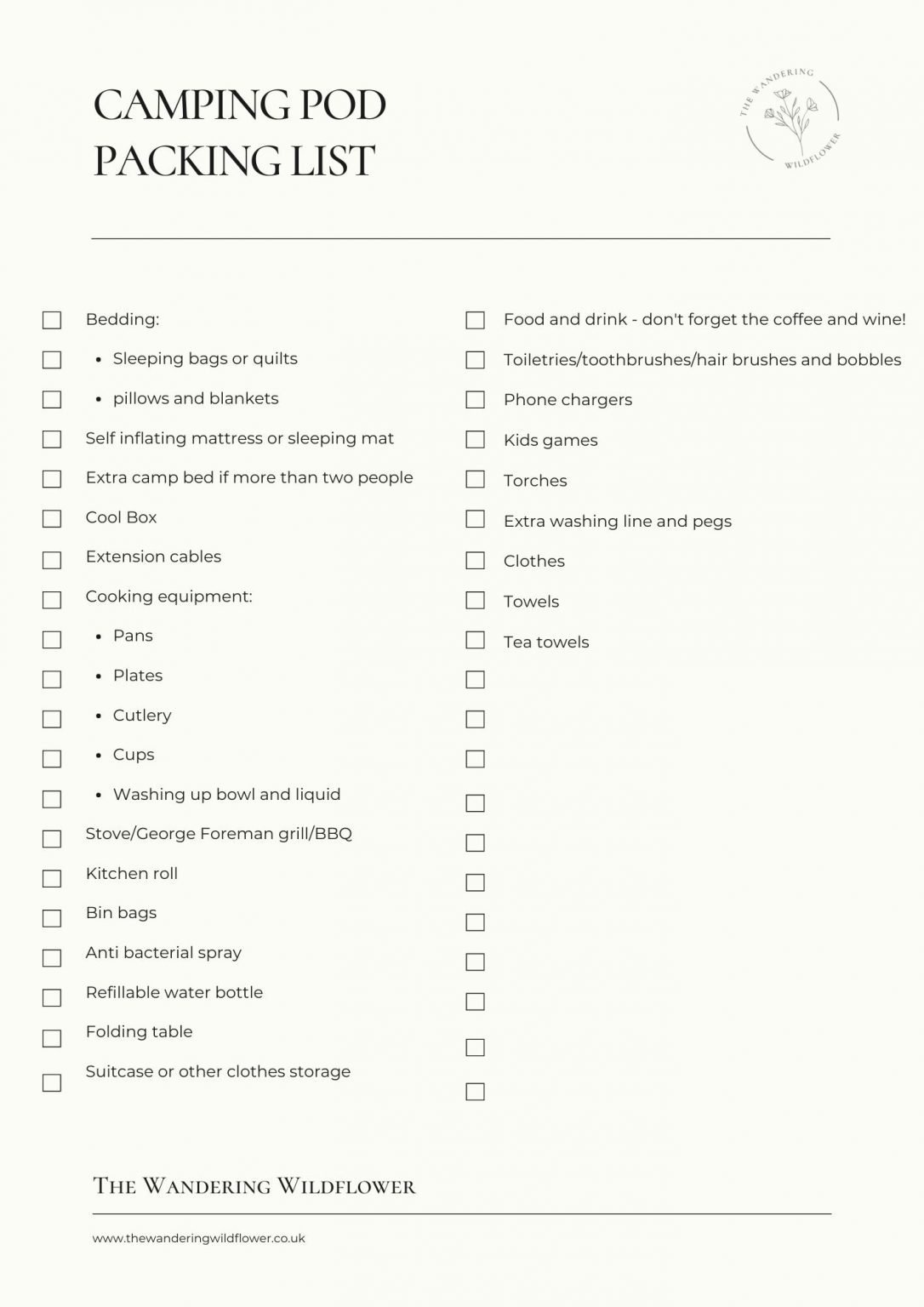 What to Take in a Camping Pod plus Free Camping Checklist!