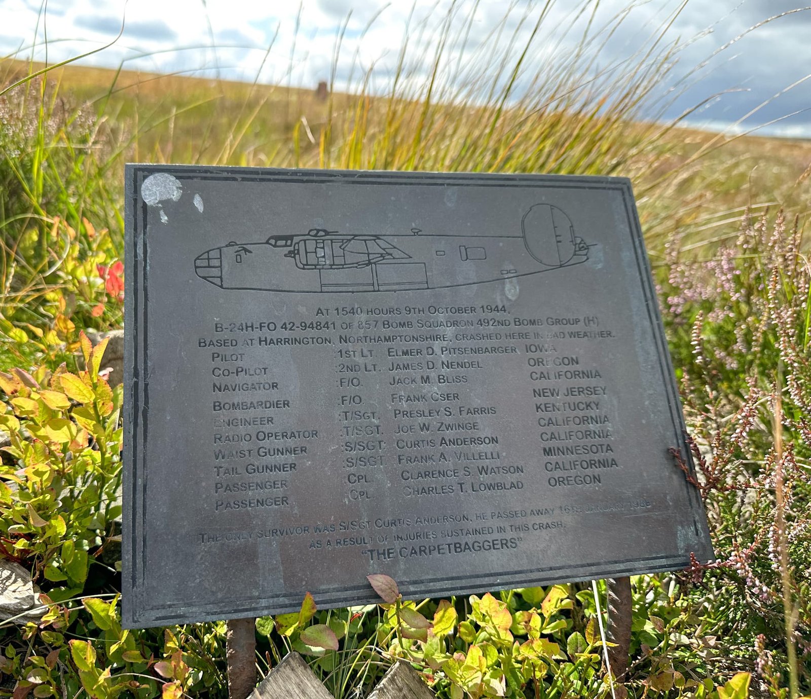 USAAF B24-H Liberator Crash Site on Twizle Head Moss, Holmfirth
